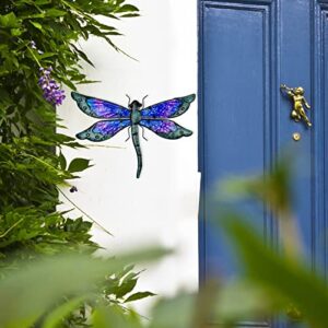 HONGLAND Metal Dragonfly Decor, Dragonfly Outdoor Wall Decor, Metal Wall Art, Dragonfly Ornaments Wall Sculptures Gifts Hanging Decorations for Garden Yard Home-Blue 14 Inch