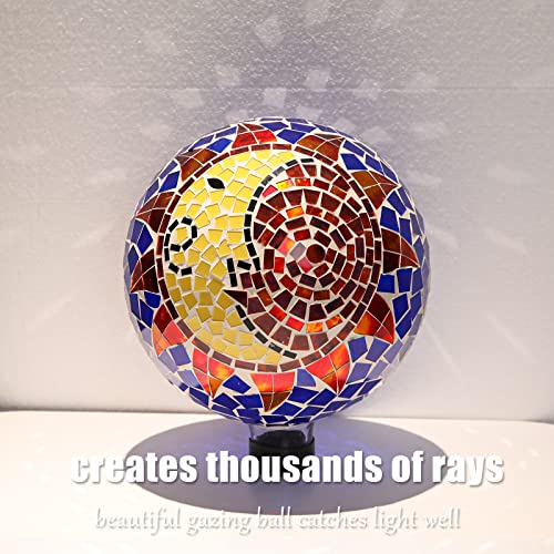 VCUTEKA Gazing Balls, Glass Garden Globe Mosaic Gazing Ball Sphere for Garden Lawn Outdoor Ornament Yard Decorative, 10-Inch, Sun and Moon