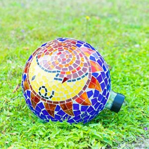 VCUTEKA Gazing Balls, Glass Garden Globe Mosaic Gazing Ball Sphere for Garden Lawn Outdoor Ornament Yard Decorative, 10-Inch, Sun and Moon