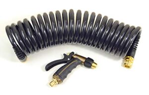 olmsted forge hose kit, 2 pcs: 1/2″ id x 25′ hp quality coiled hose (charcoal gray) with 2 flex reliefs & metal body nozzle