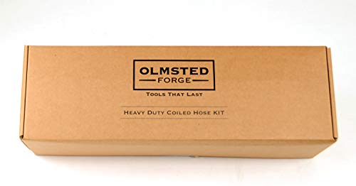 Olmsted Forge Hose Kit, 2 pcs: 1/2" ID x 25' HP Quality Coiled Hose (Charcoal Gray) with 2 Flex Reliefs & Metal Body Nozzle