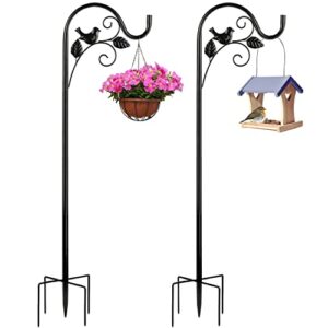 adorafur outdoor shepherd hook 49 inch metal bird ornament hanger heavy duty garden pole for hanging hummingbird feeder solar light lanterns plant basket 3/4 inch – 2 pack