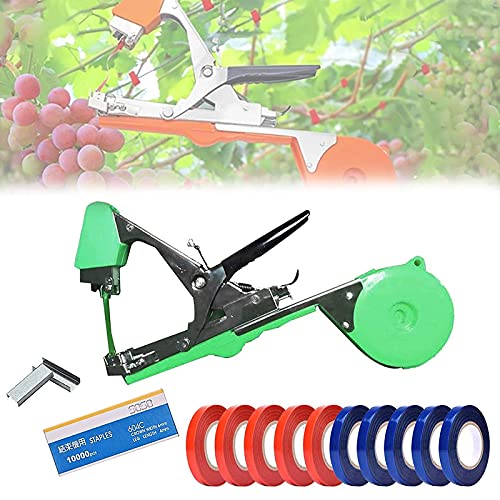 Plant Tying Machine, Plant Tying Gardening Tape Tool with 10 Rolls of Tapes and a Box of Staple for Vegetable, Grape, Tomato, Cucumber, and Flower