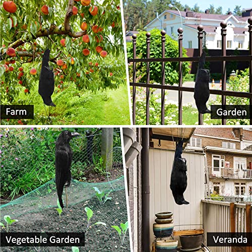 Lewtemi 2 Pcs 17 Inches Realistic Hanging Dead Crows Decoy Lifesize Black Feathered Crow Fake Black Crows for Garden Halloween Decorations