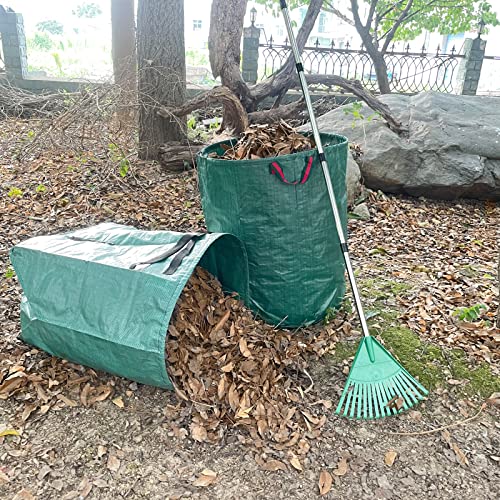 luseiya Upgrade Adjustable Leaf Rake - Garden Dustpan-Type Bag 53 Gallons and Standable Yard Waste Bag 72 Gallons for Collecting Leaves, Professional Reusable Lawn Leaf Waste Bags（Green）