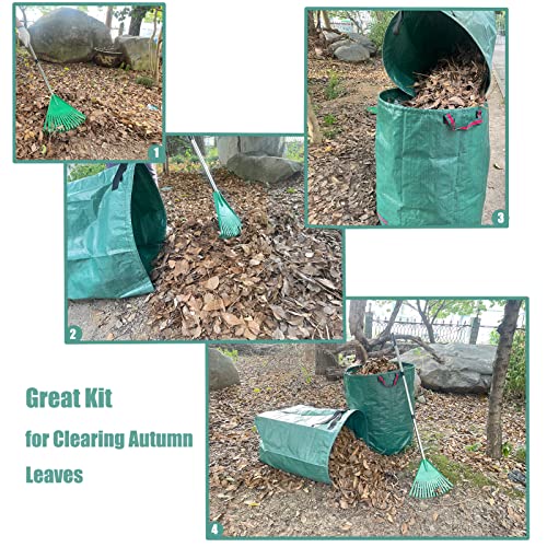 luseiya Upgrade Adjustable Leaf Rake - Garden Dustpan-Type Bag 53 Gallons and Standable Yard Waste Bag 72 Gallons for Collecting Leaves, Professional Reusable Lawn Leaf Waste Bags（Green）