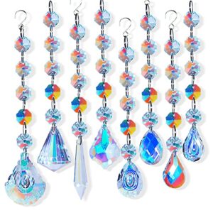 sun catchers with crystals, 8 pcs hanging crystals suncatchers for windows, sun catchers indoor window prism suncatcher chandelier ornament home garden christmas decoration