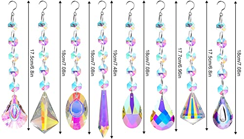 Sun Catchers with Crystals, 8 Pcs Hanging Crystals Suncatchers for Windows, Sun Catchers Indoor Window Prism Suncatcher Chandelier Ornament Home Garden Christmas Decoration