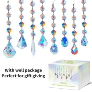 Sun Catchers with Crystals, 8 Pcs Hanging Crystals Suncatchers for Windows, Sun Catchers Indoor Window Prism Suncatcher Chandelier Ornament Home Garden Christmas Decoration