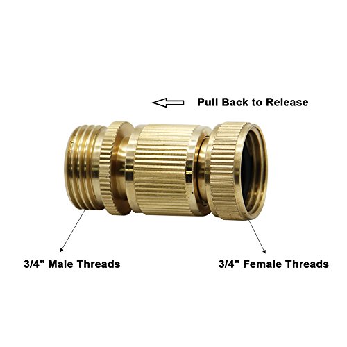 Twinkle Star 3/4 Inches Brass Garden Hose Connector Easy Connect Fitting Male and Female Set (4 Sets of Male & Female Connector)