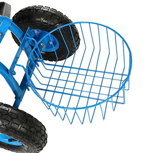 Sunnydaze Garden Cart Rolling Scooter - Features Extendable Steer Handle, Swivel Seat and Utility Tool Tray - Blue