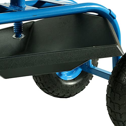 Sunnydaze Garden Cart Rolling Scooter - Features Extendable Steer Handle, Swivel Seat and Utility Tool Tray - Blue