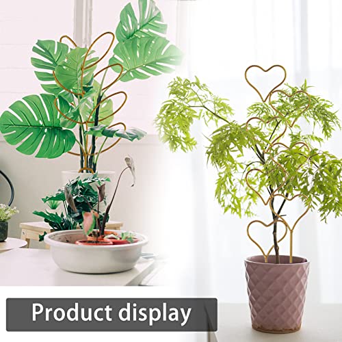 2Pcs Indoor Pot Plant Climbing Garden Trellis Gold Anti-Rust Metal Love Heart and Leaf Shaped Vines Climbing Support Bracket is a Creative Tool Gift for Gardening Lovers