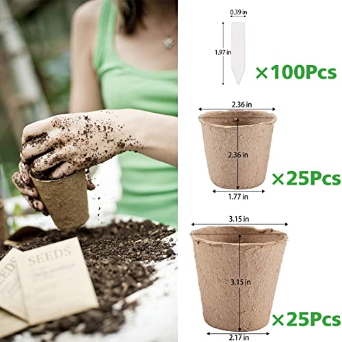 50 Pcs Peat Pots, Biodegradable Eco-Friendly Plant Seedling Starters Kit, Seed Germination Trays with 10 Plant Markers for Vegetable Tomato Saplings & Herb Seed Germination