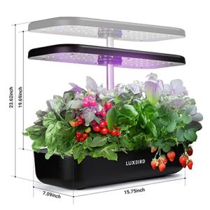 Luxbird Hydroponics Growing System, Indoor Herb Garden Starter Kit with LED Grow Light, Automatic Timer Smart Germination Kit for Kitchen Home Gardening, Height Adjustable (12 Pods)