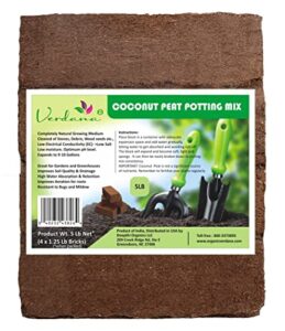 verdana coconut fiber potting mix – 5 lb pack – 4x 1.25 lb compressed bricks – coco coir, coco peat, coir pith – alternative to peat moss – soilless growing medium – low ec, optimum ph, high expansion