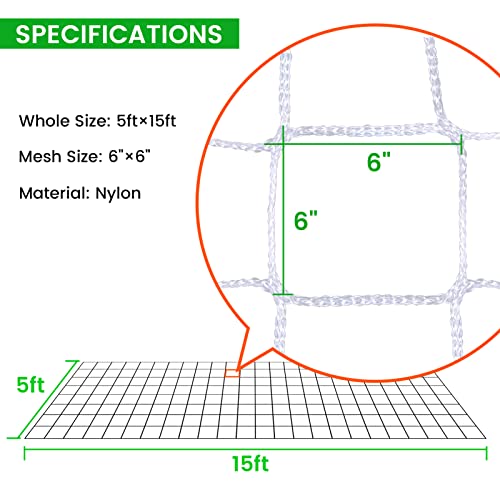 HOMEANING 5 x 15ft,1 Pack White Garden Trellis Netting,Heavy-Duty Polyester Grow Net, Plant Netting for Climbing Plants Outdoor,Vegetables, Fruits, and Flowers