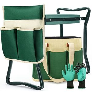 azbestpro garden stool and kneeler,foldable gardening bench with tool bag pouch eva and garden gloves,garden kneeler and seat gardening gift for women men