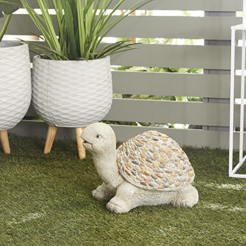 Deco 79 Polystone Turtle Indoor Outdoor Garden Sculpture with Stone Mosaic Design, 14" x 11" x 10", White