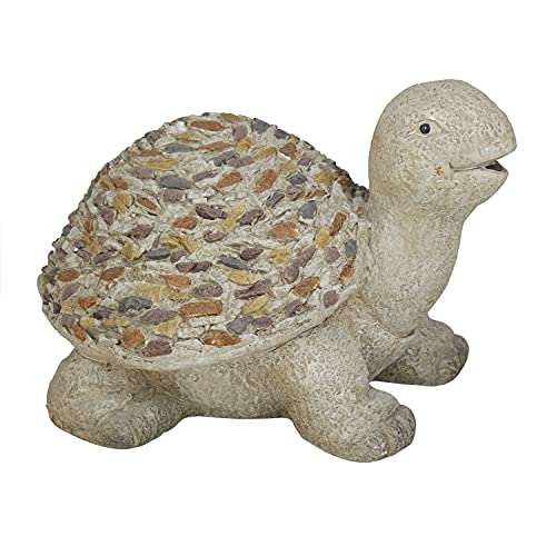 Deco 79 Polystone Turtle Indoor Outdoor Garden Sculpture with Stone Mosaic Design, 14" x 11" x 10", White