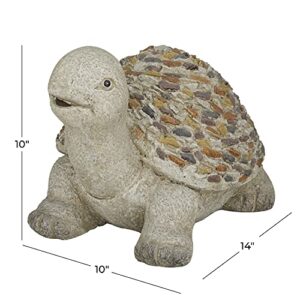 Deco 79 Polystone Turtle Indoor Outdoor Garden Sculpture with Stone Mosaic Design, 14" x 11" x 10", White