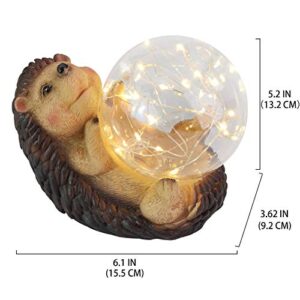 OURUOLA Solar Lights Outdoor Decorative Hedgehog Garden Statues,Garden Decor Patio Backyard Lawn Decorations Resin Animals Figurines,Best Gift Yard Art for Adults and Kids