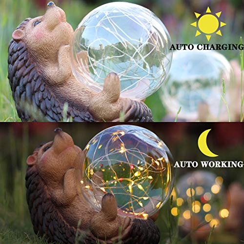 OURUOLA Solar Lights Outdoor Decorative Hedgehog Garden Statues,Garden Decor Patio Backyard Lawn Decorations Resin Animals Figurines,Best Gift Yard Art for Adults and Kids