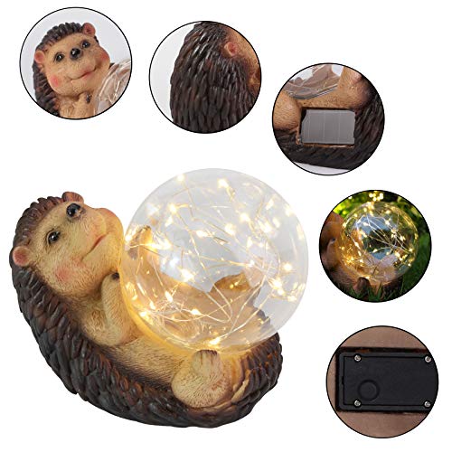 OURUOLA Solar Lights Outdoor Decorative Hedgehog Garden Statues,Garden Decor Patio Backyard Lawn Decorations Resin Animals Figurines,Best Gift Yard Art for Adults and Kids