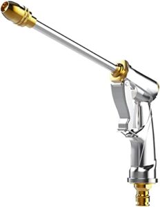 long rod garden hose nozzle high pressure 360° rotaing brass metal water adjustmen sprayer gun for car washing, plants and lawn, patio gardening, pets shower