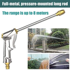 Long Rod Garden Hose Nozzle High Pressure 360° Rotaing Brass Metal Water Adjustmen Sprayer Gun for Car Washing, Plants and Lawn, Patio Gardening, Pets Shower