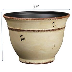 Classic Home & Garden 10512D 532R 12" Alena Planter, Vintage Ivory Enamel