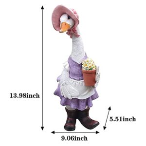 HOSNNER Garden Duck Statue Decoration - Resin Funny Female Duck Garden Figurines for Outdoor Patio, Lawn, Yard Art Decoration Winter Garden Gifts 13.98x9.06x5.51 inch