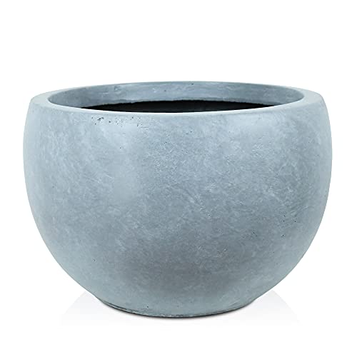 Kante 12" D Lightweight Concrete Outdoor Round Bowl Planter, Outdoor/Indoor Large Planters Pots with Drainage Hole for Garden Patio Balcony Deck Living Room, Slate Gray