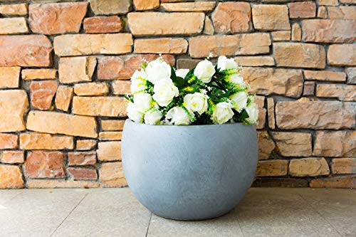 Kante 12" D Lightweight Concrete Outdoor Round Bowl Planter, Outdoor/Indoor Large Planters Pots with Drainage Hole for Garden Patio Balcony Deck Living Room, Slate Gray