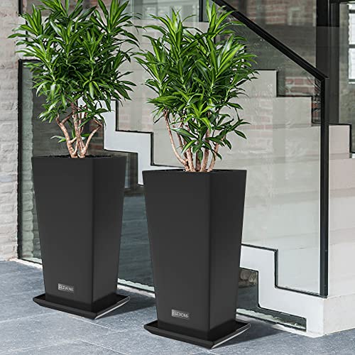 Elevens Outdoor Planter Larger Flower Pots Indoor Taper Garden V-Shape Tall Planters 30 inches Garden Pots Planter - Black（2 Packs）