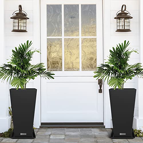 Elevens Outdoor Planter Larger Flower Pots Indoor Taper Garden V-Shape Tall Planters 30 inches Garden Pots Planter - Black（2 Packs）