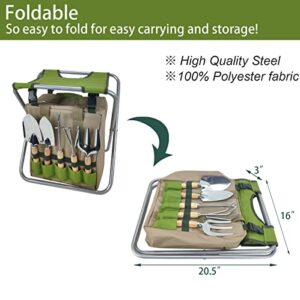 XINLONGXUAN Garden Folding Stool with Extra Thick EVA Kneeler Gardening Tools Insulated Bag with 5pcs Garden Tools Set.