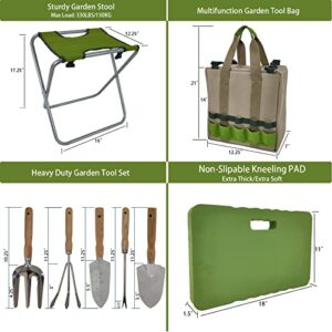 XINLONGXUAN Garden Folding Stool with Extra Thick EVA Kneeler Gardening Tools Insulated Bag with 5pcs Garden Tools Set.