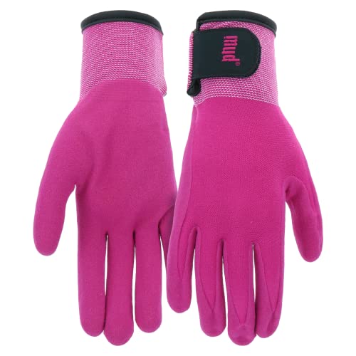 MUD Grip Women's Polyester Blend Shell and Water Resistant Sandy Nitrile Coated Palm Garden Gloves, Hook and Loop Closure, Abrasion Resistant, Excellent Grip, Purple, X-Small/Small (MD31021M-WXS)