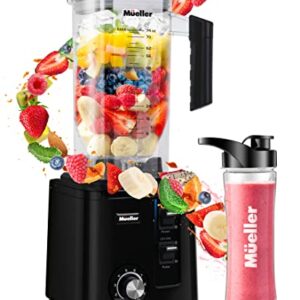 Mueller DuraBlend, 10-Speed 3.0hp Professional Series Blender - Pulse Mode and Ice Crushing Powerful Motor, Smoothie Blender, 74 Oz, 6 Stainless Steel Blades, Blend, Chop, Grind, with Smoothie Bottle