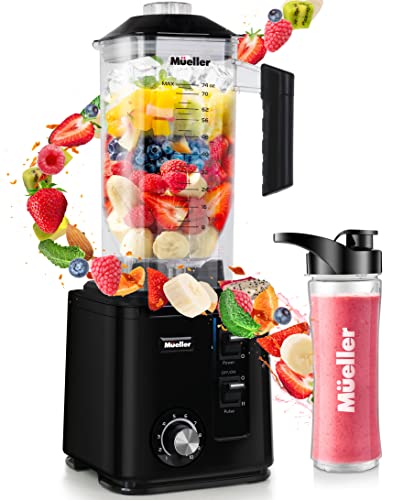 Mueller DuraBlend, 10-Speed 3.0hp Professional Series Blender - Pulse Mode and Ice Crushing Powerful Motor, Smoothie Blender, 74 Oz, 6 Stainless Steel Blades, Blend, Chop, Grind, with Smoothie Bottle