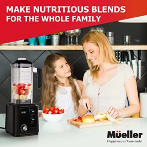 Mueller DuraBlend, 10-Speed 3.0hp Professional Series Blender - Pulse Mode and Ice Crushing Powerful Motor, Smoothie Blender, 74 Oz, 6 Stainless Steel Blades, Blend, Chop, Grind, with Smoothie Bottle