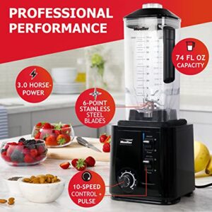 Mueller DuraBlend, 10-Speed 3.0hp Professional Series Blender - Pulse Mode and Ice Crushing Powerful Motor, Smoothie Blender, 74 Oz, 6 Stainless Steel Blades, Blend, Chop, Grind, with Smoothie Bottle