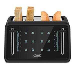 Gevi Toaster 4 Slice,Led Display Touchscreen Bagel Toaster with Dual Control Panels of Bagel/Reheat/Defrost/Cancel/Toasting One Slice/Longer Function,6 Shade Setting