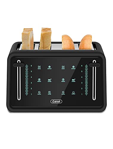 Gevi Toaster 4 Slice,Led Display Touchscreen Bagel Toaster with Dual Control Panels of Bagel/Reheat/Defrost/Cancel/Toasting One Slice/Longer Function,6 Shade Setting