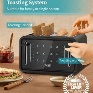 Gevi Toaster 4 Slice,Led Display Touchscreen Bagel Toaster with Dual Control Panels of Bagel/Reheat/Defrost/Cancel/Toasting One Slice/Longer Function,6 Shade Setting