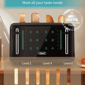 Gevi Toaster 4 Slice,Led Display Touchscreen Bagel Toaster with Dual Control Panels of Bagel/Reheat/Defrost/Cancel/Toasting One Slice/Longer Function,6 Shade Setting