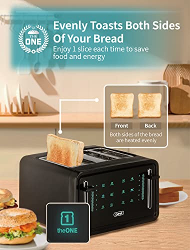 Gevi Toaster 4 Slice,Led Display Touchscreen Bagel Toaster with Dual Control Panels of Bagel/Reheat/Defrost/Cancel/Toasting One Slice/Longer Function,6 Shade Setting