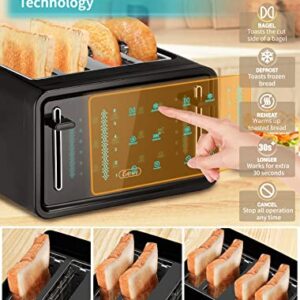 Gevi Toaster 4 Slice,Led Display Touchscreen Bagel Toaster with Dual Control Panels of Bagel/Reheat/Defrost/Cancel/Toasting One Slice/Longer Function,6 Shade Setting