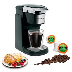 mixpresso single cup coffee maker | personal, single serve coffee brewer machine, compatible with single-cups | quick brew technology, programmable features, one touch function (black)